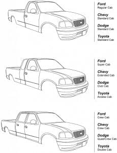 Pickup truck cab styles diagram
